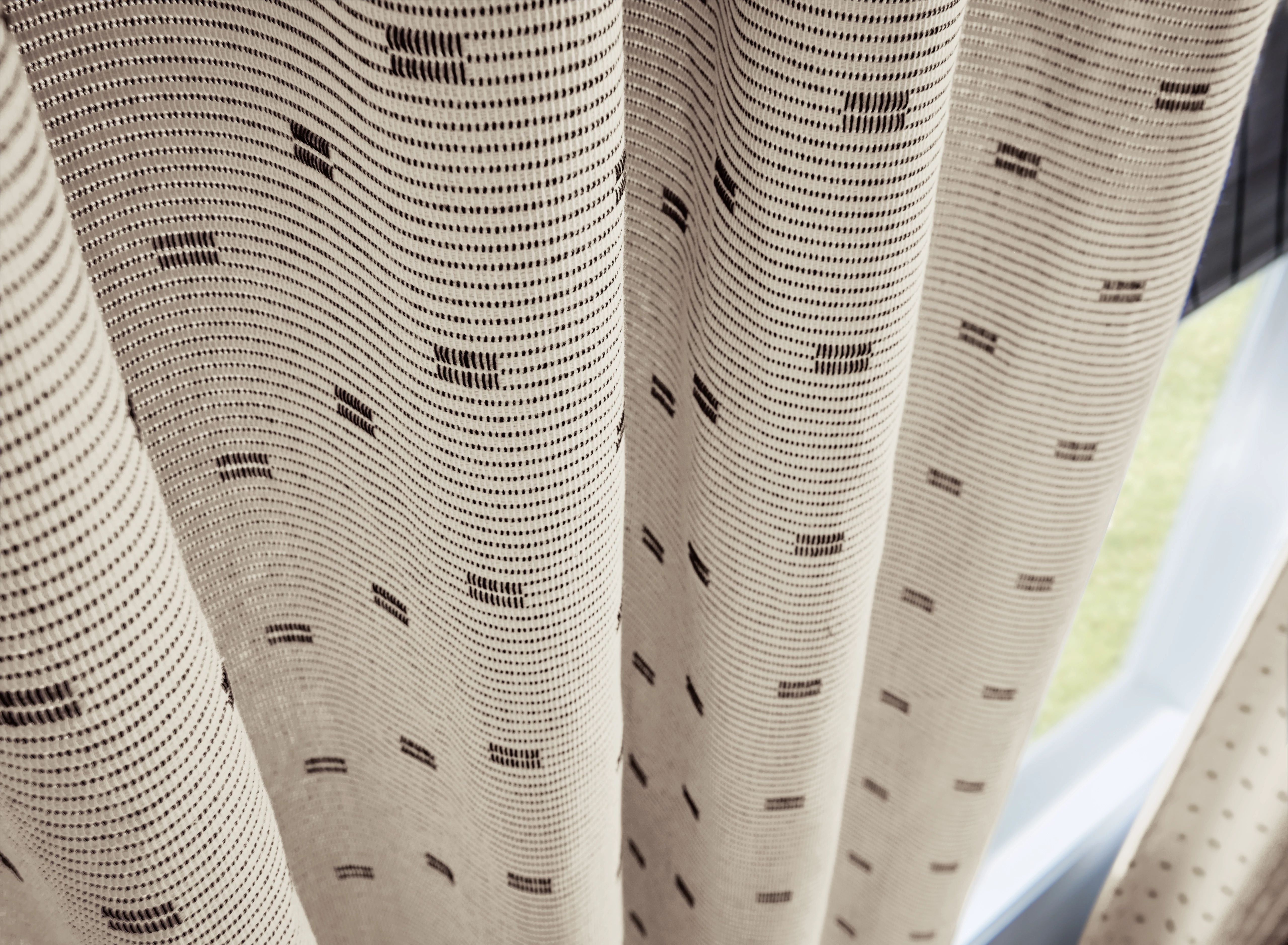 Closeup view Tab top Drapes – Save On Blinds